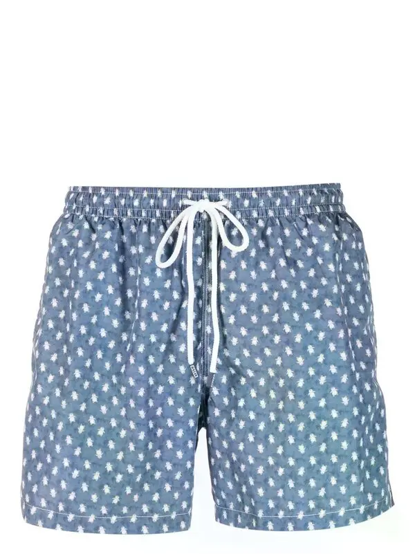 Fedeli Penguin Print Swim Shorts - Blue