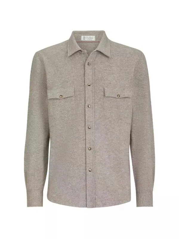Brunello Cucinelli Virgin Wool, Cashmere And Silk Knit Shirt - Grey