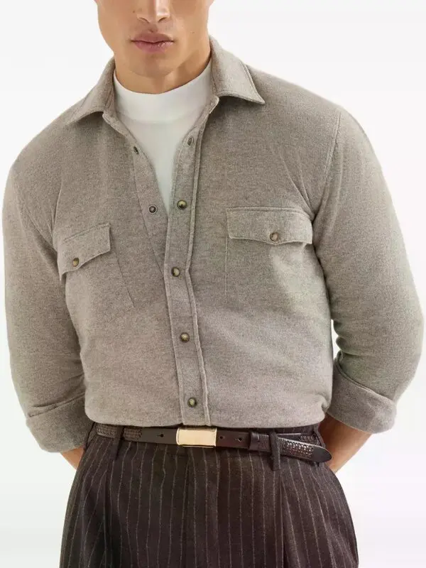 Brunello Cucinelli Virgin Wool, Cashmere And Silk Knit Shirt - Grey