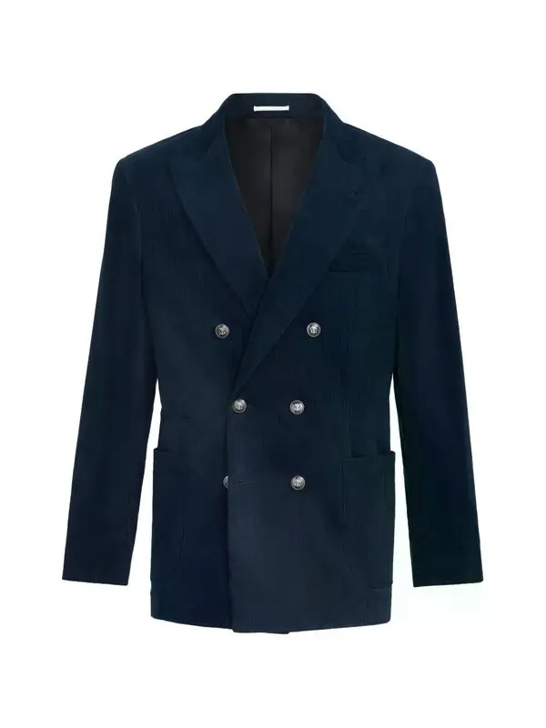 Brunello Cucinelli Sea Island Cotton Narrow-wale Corduroy One-and-a-half Breasted Deconstructed Blazer With Patch Pockets - Blue