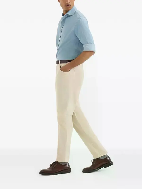 Brunello Cucinelli Garment-dyed Five-pocket Trousers In Cotton Narrow-wale Corduroy - Neutrals