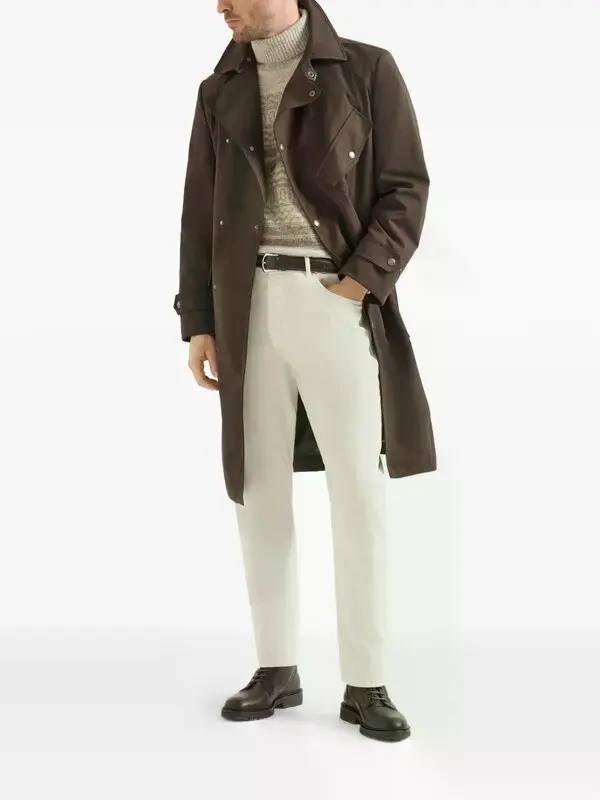 Brunello Cucinelli Water-resistant Microfibre Trench Coat With Nappa Leather Inserts