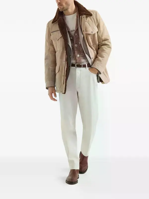 Brunello Cucinelli Shearling Lined Leather Safari Jacket