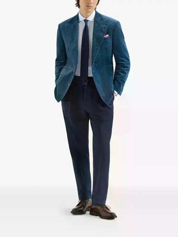 Brunello Cucinelli Denim-effect Cotton Velvet Tailor Blazer With Peak Lapels - Blue