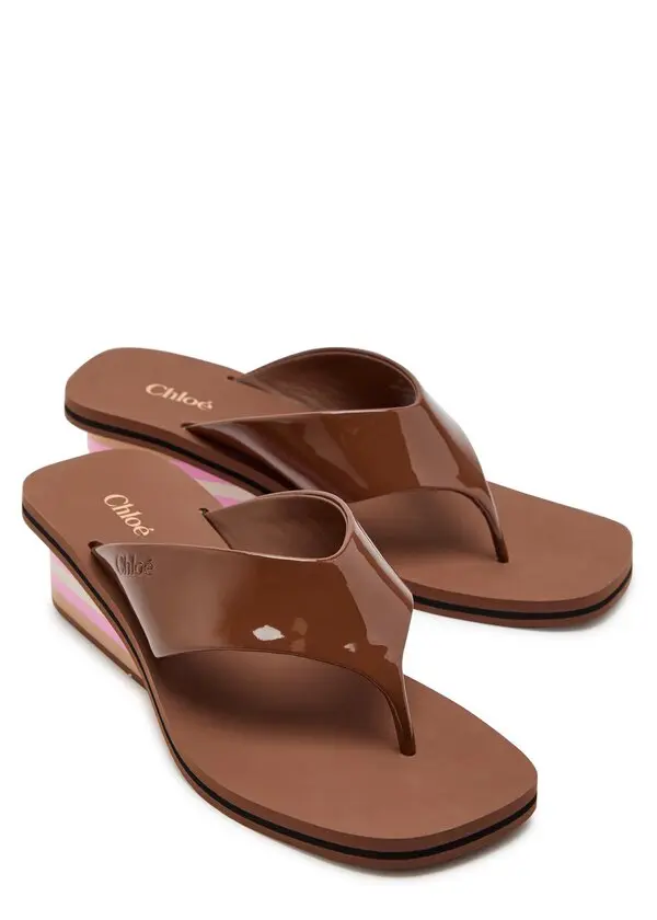 Chloé Patent Leather Wedge Sandals - Brown