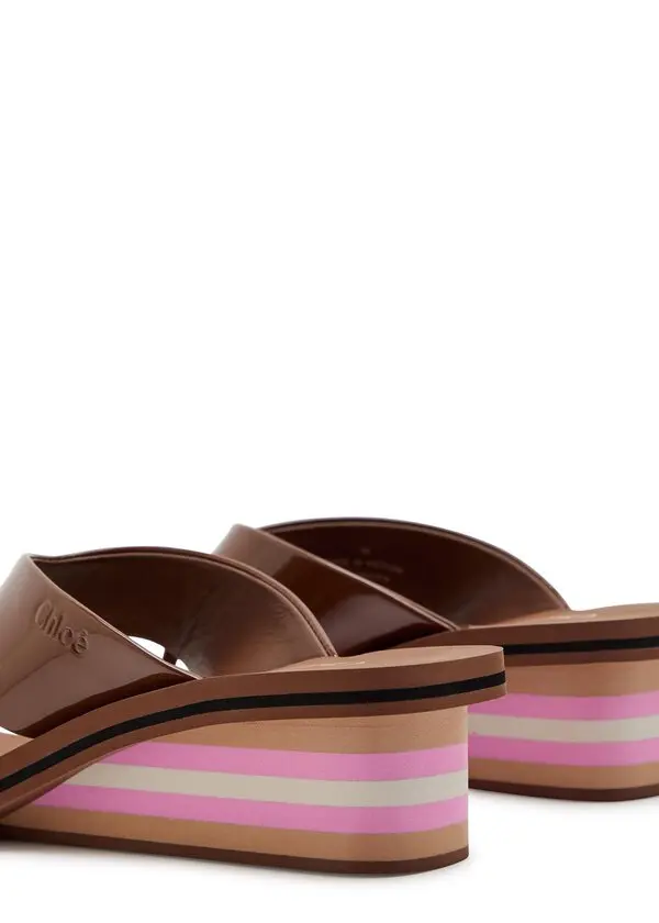 Chloé Patent Leather Wedge Sandals - Brown