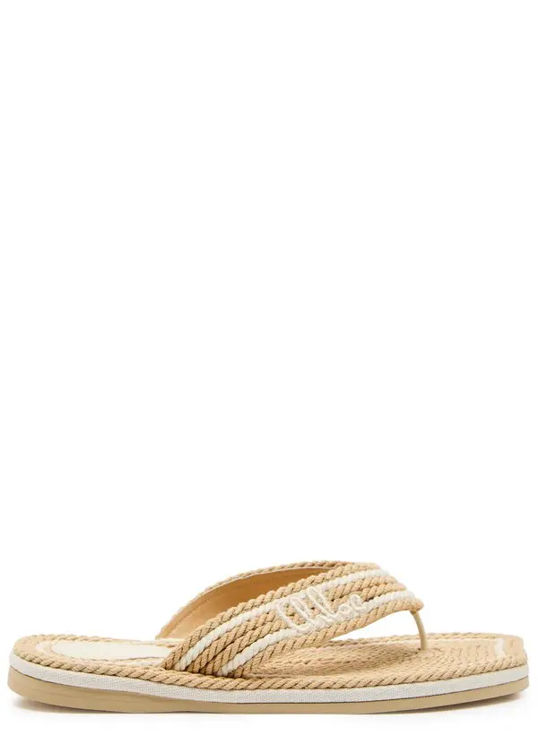 Chloé Braided And Embroidered Flip Flops - Beige