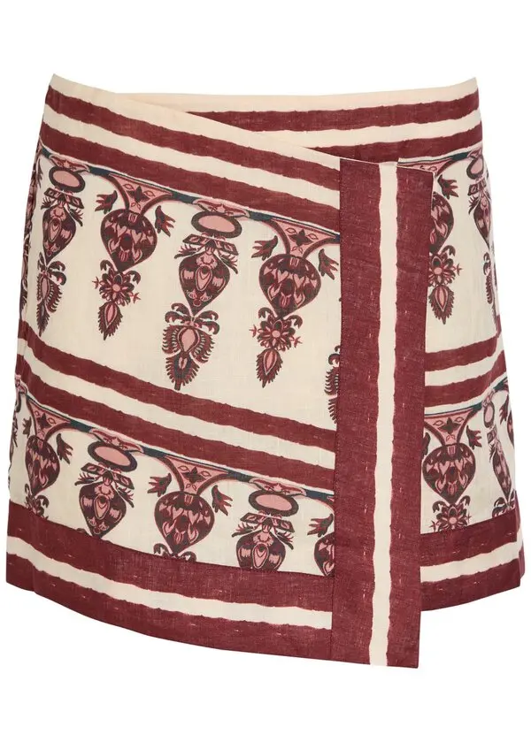 Johanna Ortiz Printed Linen Mini Wrap Skirt - Ecru