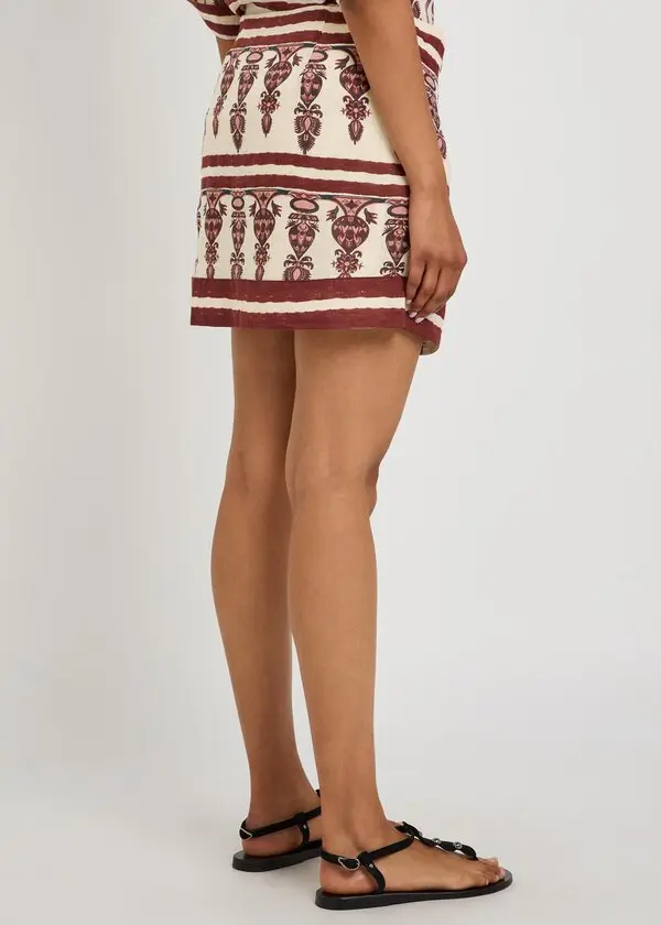 Johanna Ortiz Printed Linen Mini Wrap Skirt - Ecru