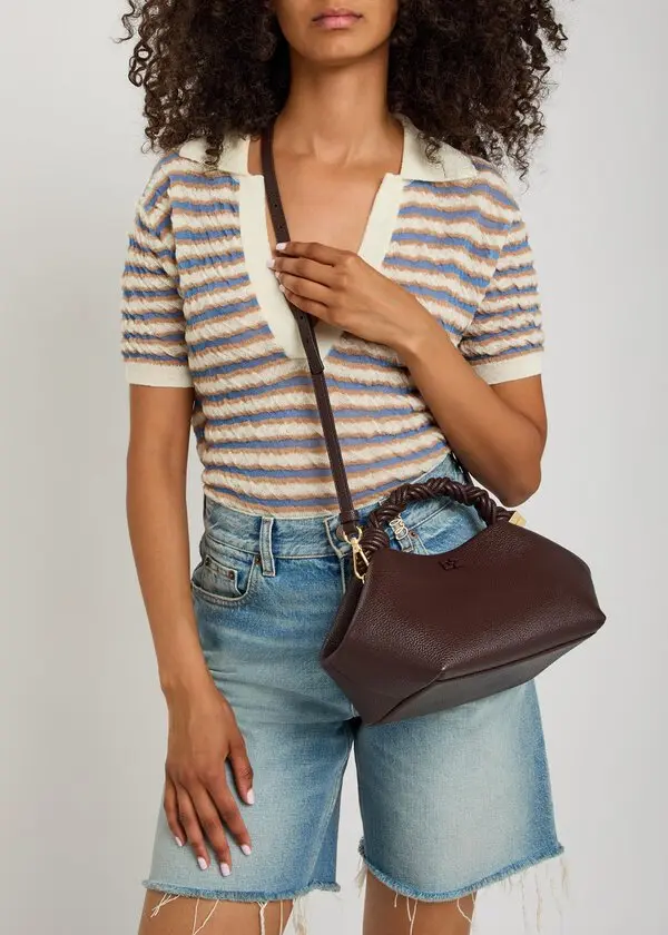 GANNI Bou Small Grained Leather Top Handle Bag - Brown