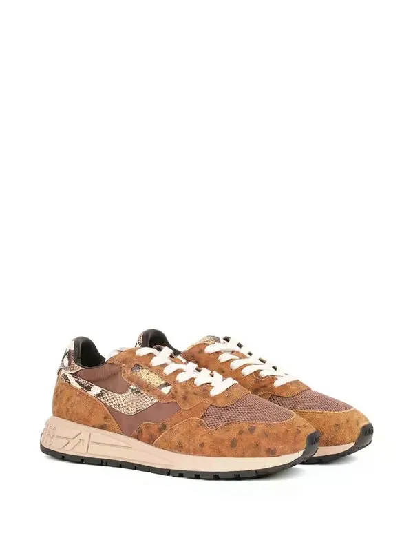 AUTRY Reelwind Low Python And Leopard Print Panelled Sneakers - Brown