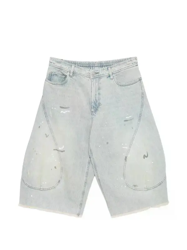 CROQUIS Distressed Paint-splatter Denim Shorts - Blue