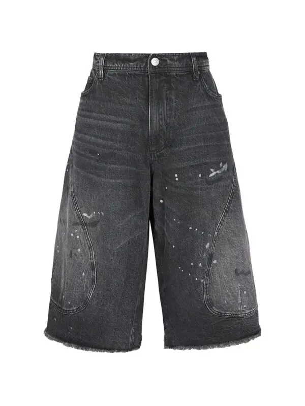 CROQUIS Paint Splatter Denim Shorts - Black