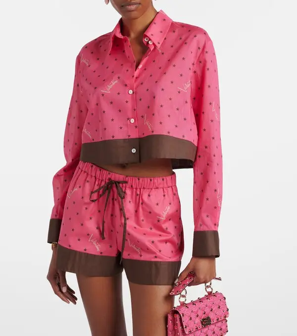 Valentino Garavani Cropped Printed Cotton Shirt