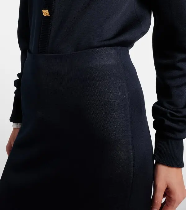 Bottega Veneta Knitted Silk Midi Skirt With Fringed Hem