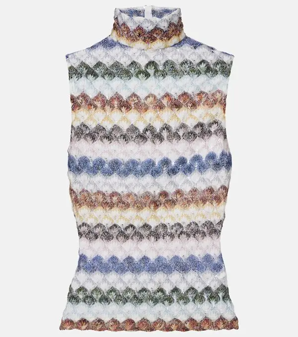 Missoni High Neck Knitted Lame Tank Top