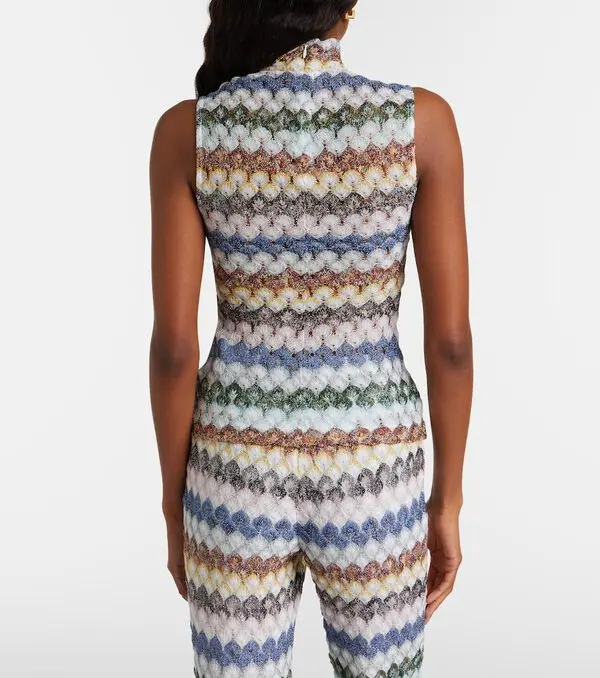 Missoni High Neck Knitted Lame Tank Top