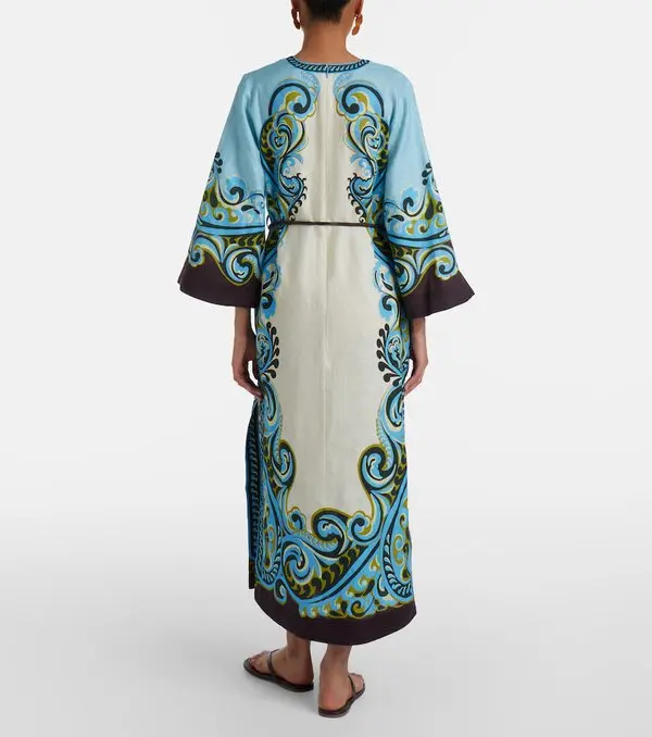 ALEMAIS Natalia Printed Linen Midi Dress - Blue