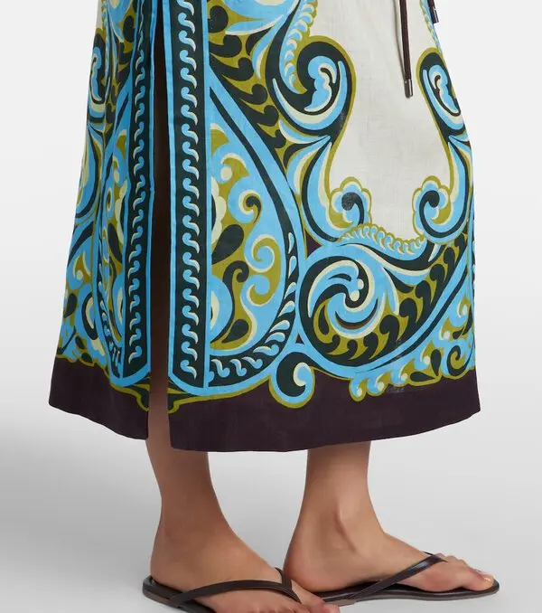 ALEMAIS Natalia Printed Linen Midi Dress - Blue