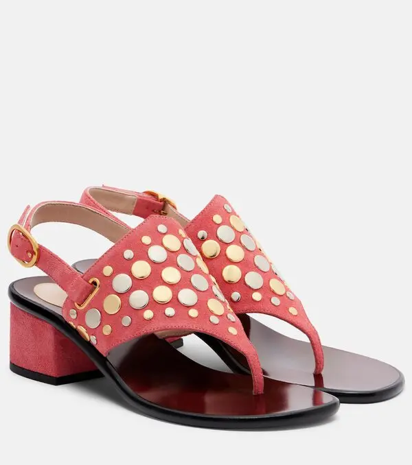 Valentino Garavani Studded Suede Thong Sandals - Pink