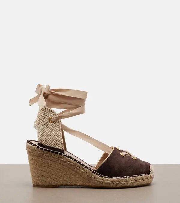 Valentino Garavani Vlogo Suede Espadrille Wedges