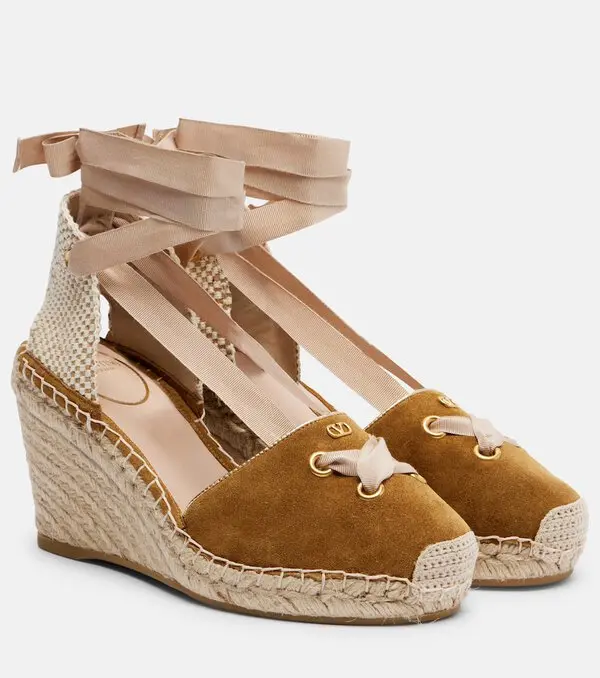 Valentino Garavani Suede Espadrille Wedges - Brown