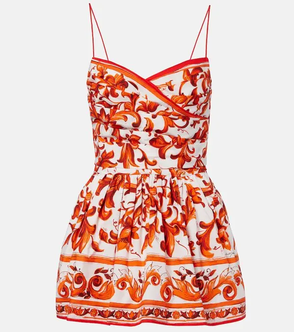 Dolce & Gabbana Majolica Printed Cotton Poplin Minidress - Orange