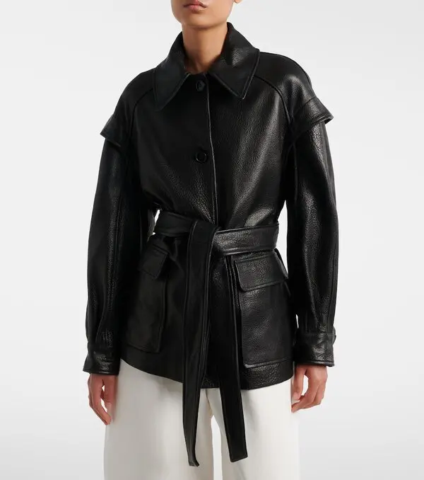 Nour Hammour Perrin Belted Leather Jacket