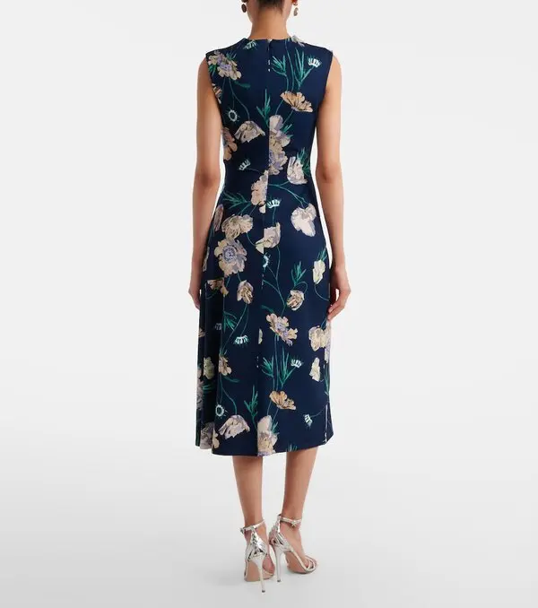 Erdem Draped Floral Jersey Midi Dress