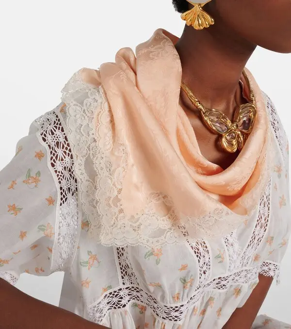 Chloé Embellished Lace-trimmed Silk Jacquard Scarf