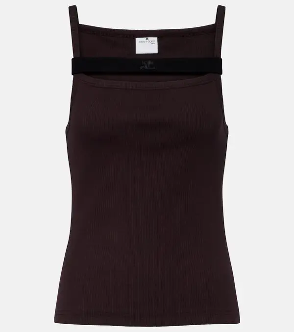 COURREGES Ribbed-knit Cotton Tank Top - Brown