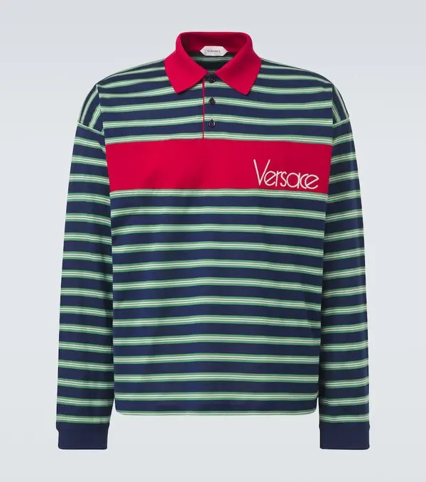 Versace Striped Cotton Jersey Polo Shirt