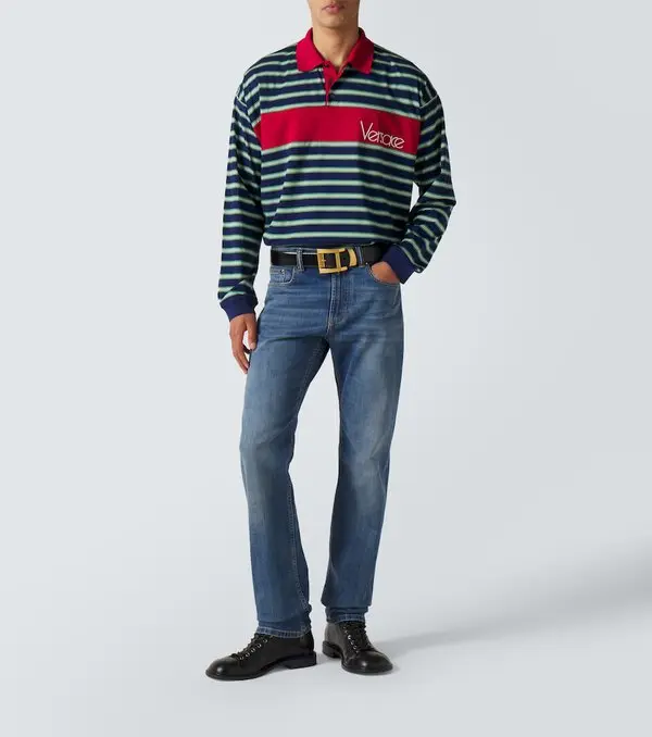 Versace Striped Cotton Jersey Polo Shirt