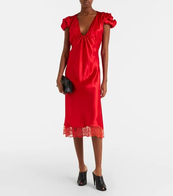 Alexander McQueen Lace-trimmed Satin Midi Dress