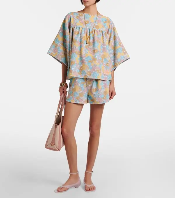 Chloé Gathered Floral Cotton Top - Multicoloured