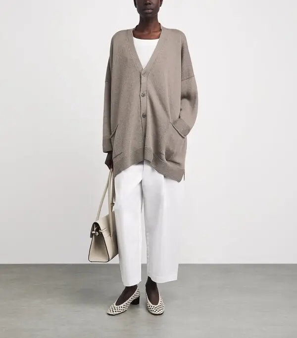 Eskandar Linen And Organic Cotton V-neck Cardigan - Neutral