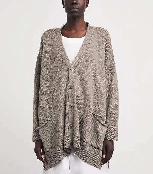 Eskandar Linen And Organic Cotton V-neck Cardigan - Neutral