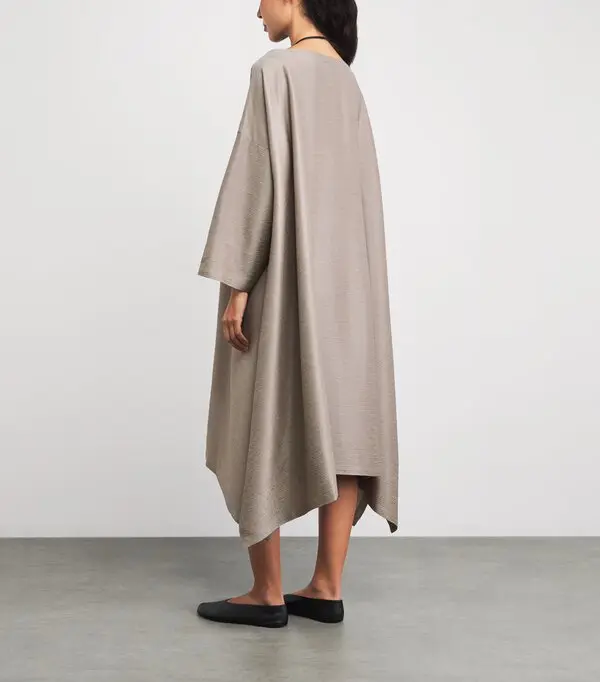 Eskandar Silk Plissé Boatneck Midi Dress