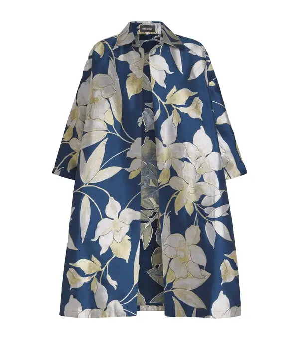 Eskandar Cotton-silk Jacquard Floral Shacket - Blue