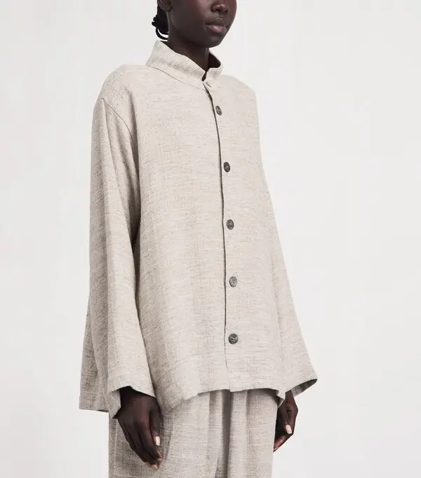Eskandar Linen-blend Tweed Mandarin Collar Jacket
