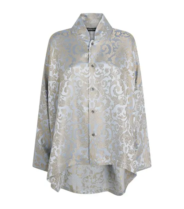 Eskandar Metallic Jacquard Band Collar Shirt - Blue