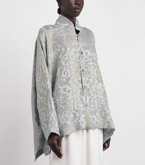 Eskandar Metallic Jacquard Band Collar Shirt
