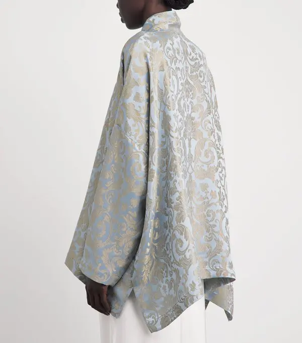 Eskandar Metallic Jacquard Band Collar Shirt