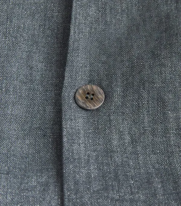 Eskandar Mandarin Collar Linen Wide Longline Jacket - Blue