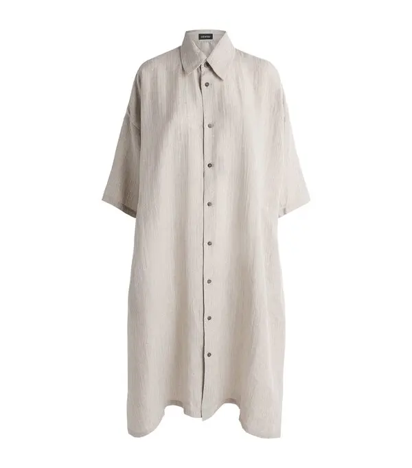 Eskandar Linen-blend Stripe Shirt Dress - Neutral