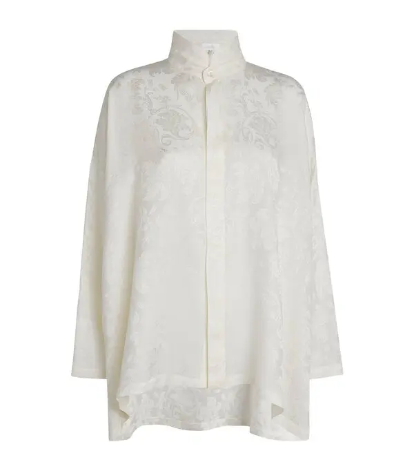 Eskandar Silk Jacquard Double-stand Collar Shirt
