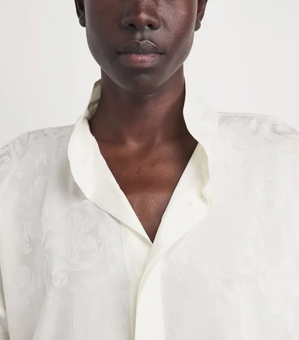 Eskandar Silk Jacquard Double-stand Collar Shirt