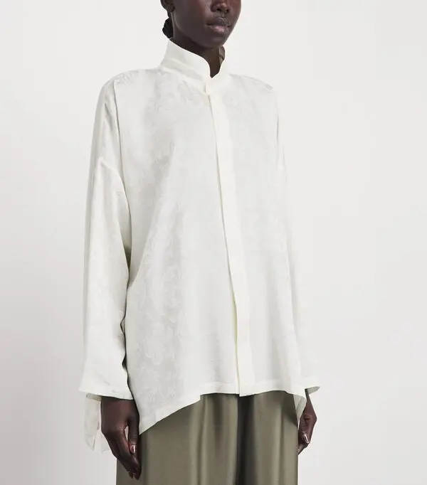 Eskandar Silk Jacquard Double-stand Collar Shirt