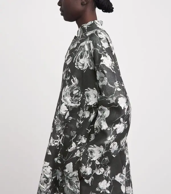 Eskandar Floral Print Linen A-line Jacket