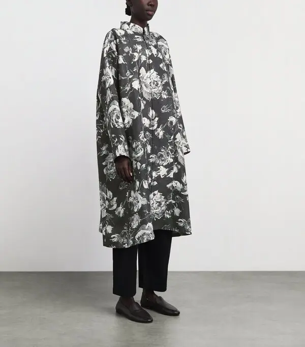 Eskandar Floral Print Linen A-line Jacket